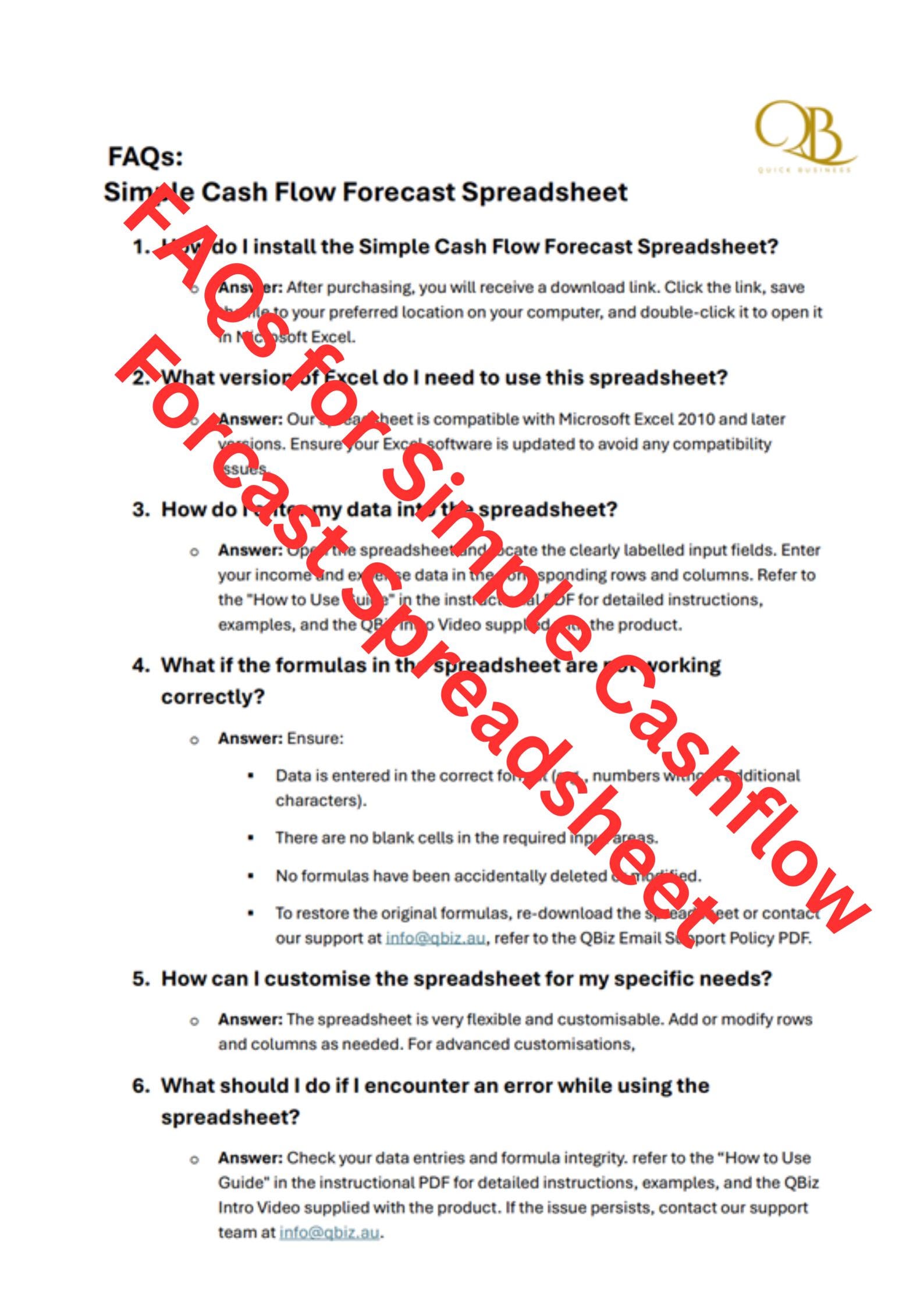Simple Cash Flow Forecast Excel Spreadsheet With Explanatory PDF ...