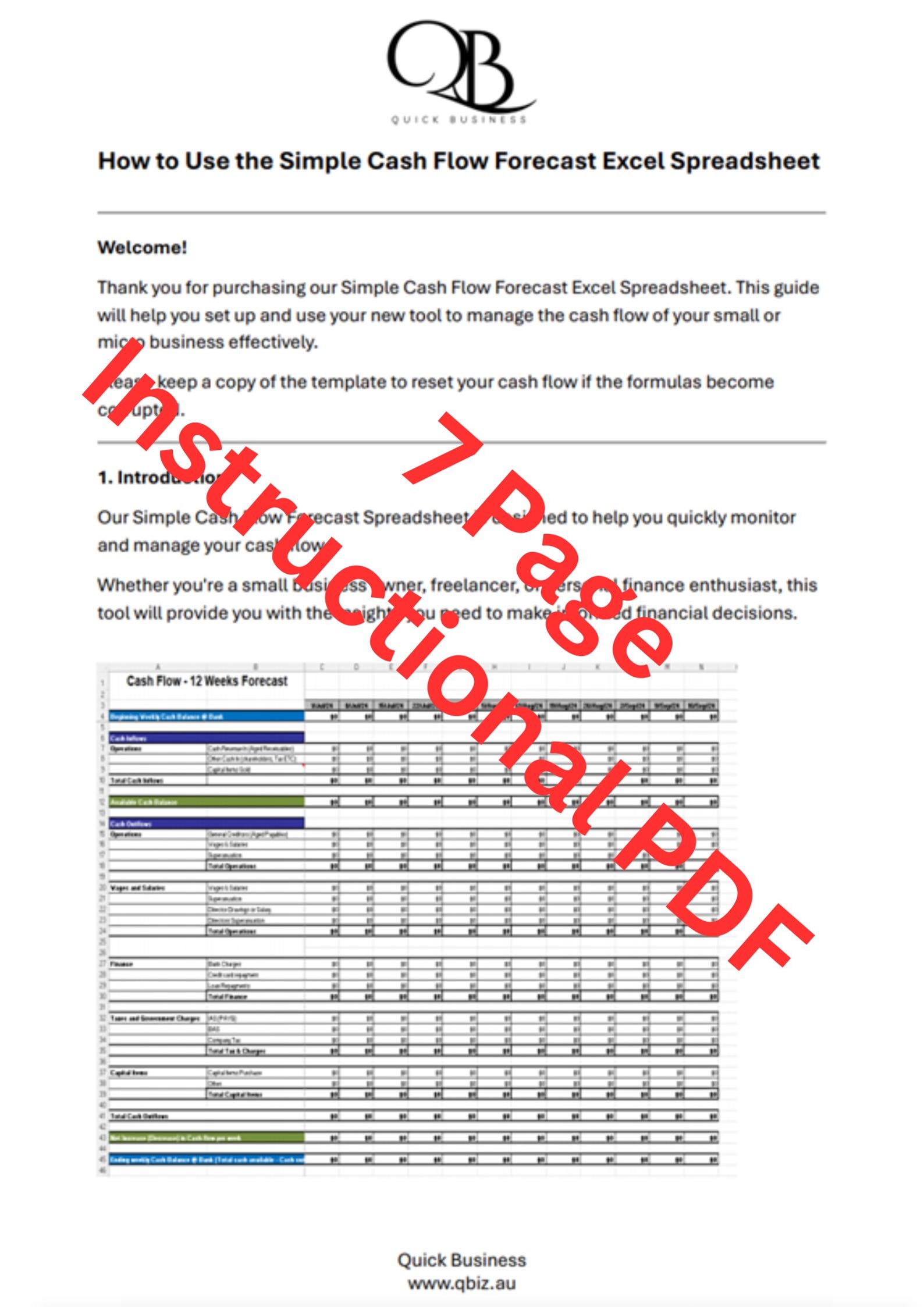 Simple Cash Flow Forecast Excel Spreadsheet With Explanatory PDF ...