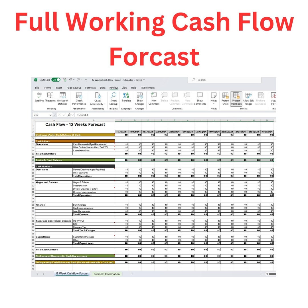 Simple Cash Flow Forecast Excel Spreadsheet With Explanatory PDF ...