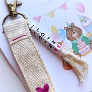 Heart Hand Embroidered Personalized Keychain, Handmade Bag Charm - Etsy