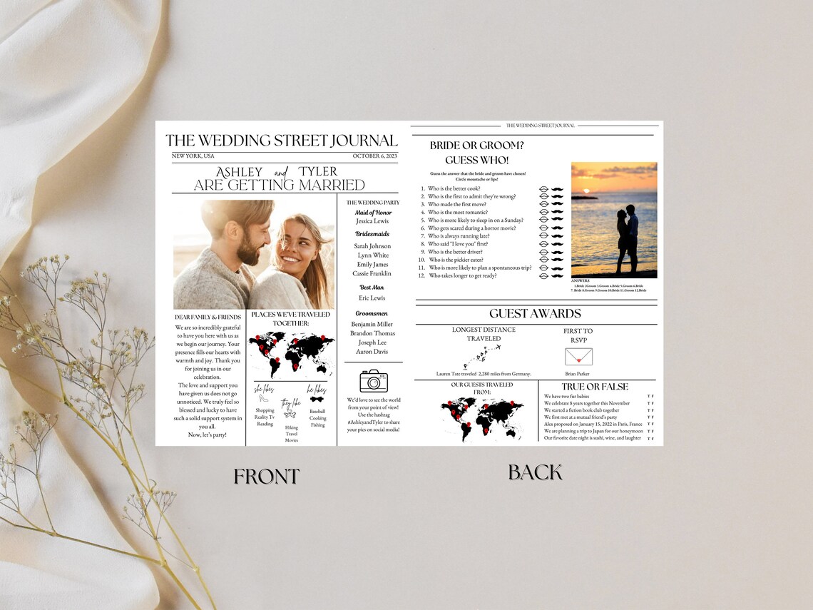 Editable Wedding Newspaper Template, Printable Wedding Program, DIY ...