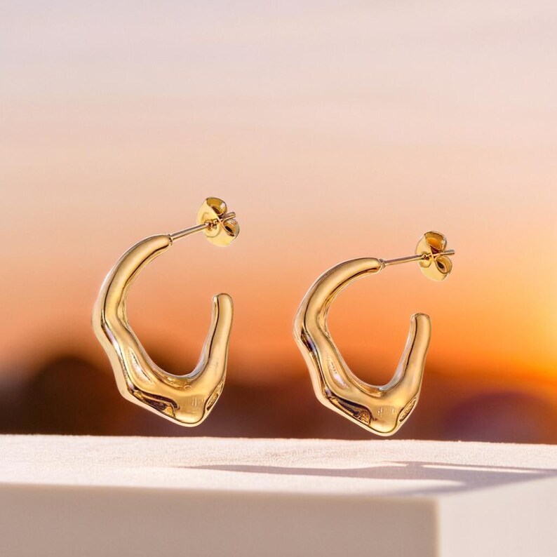 25.2mm Titanium Irregular C Shape Earrings, Gold-plated, Vintage ...