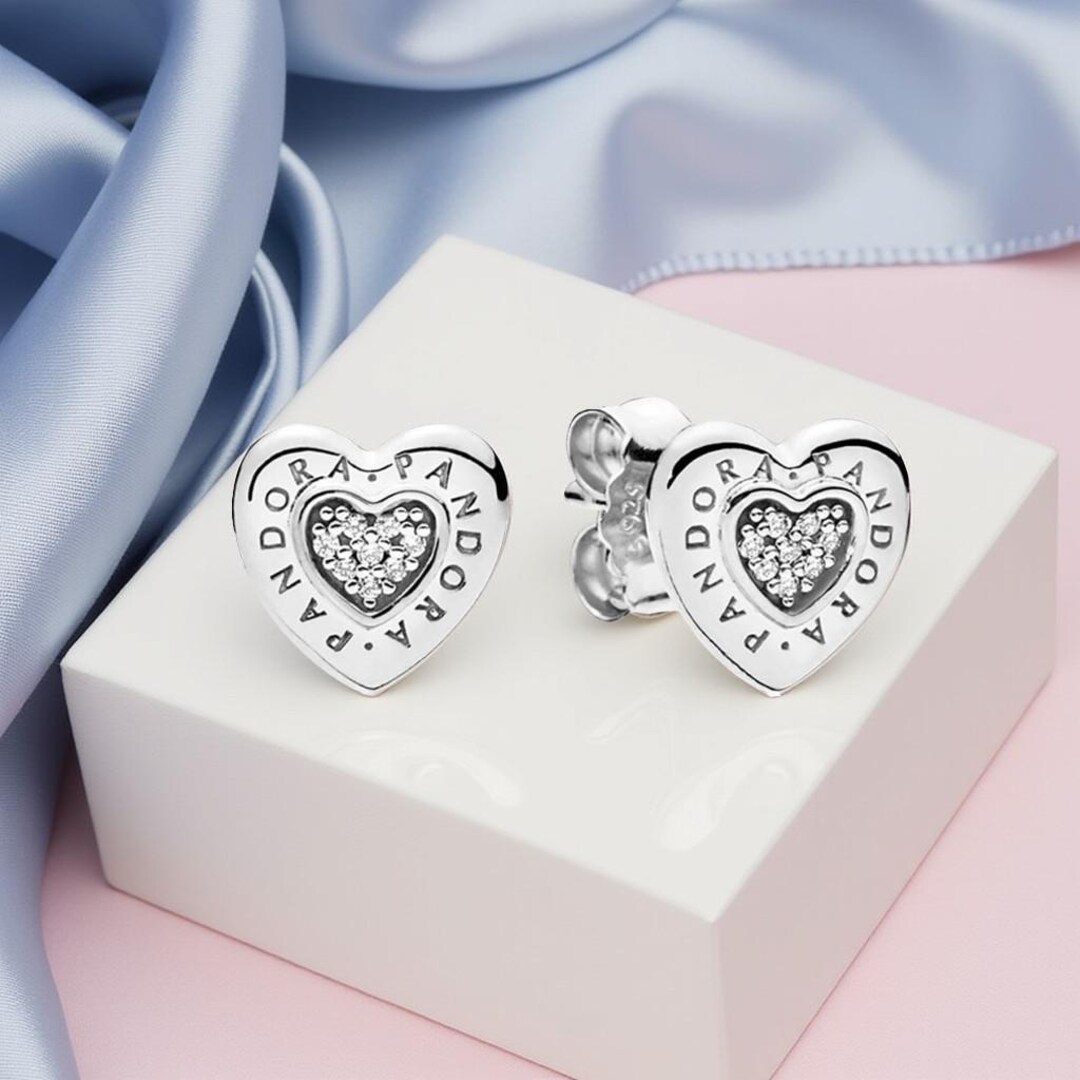 Logo Heart Stud Earrings, Signature Stunning 'heart of Love' Silver ...