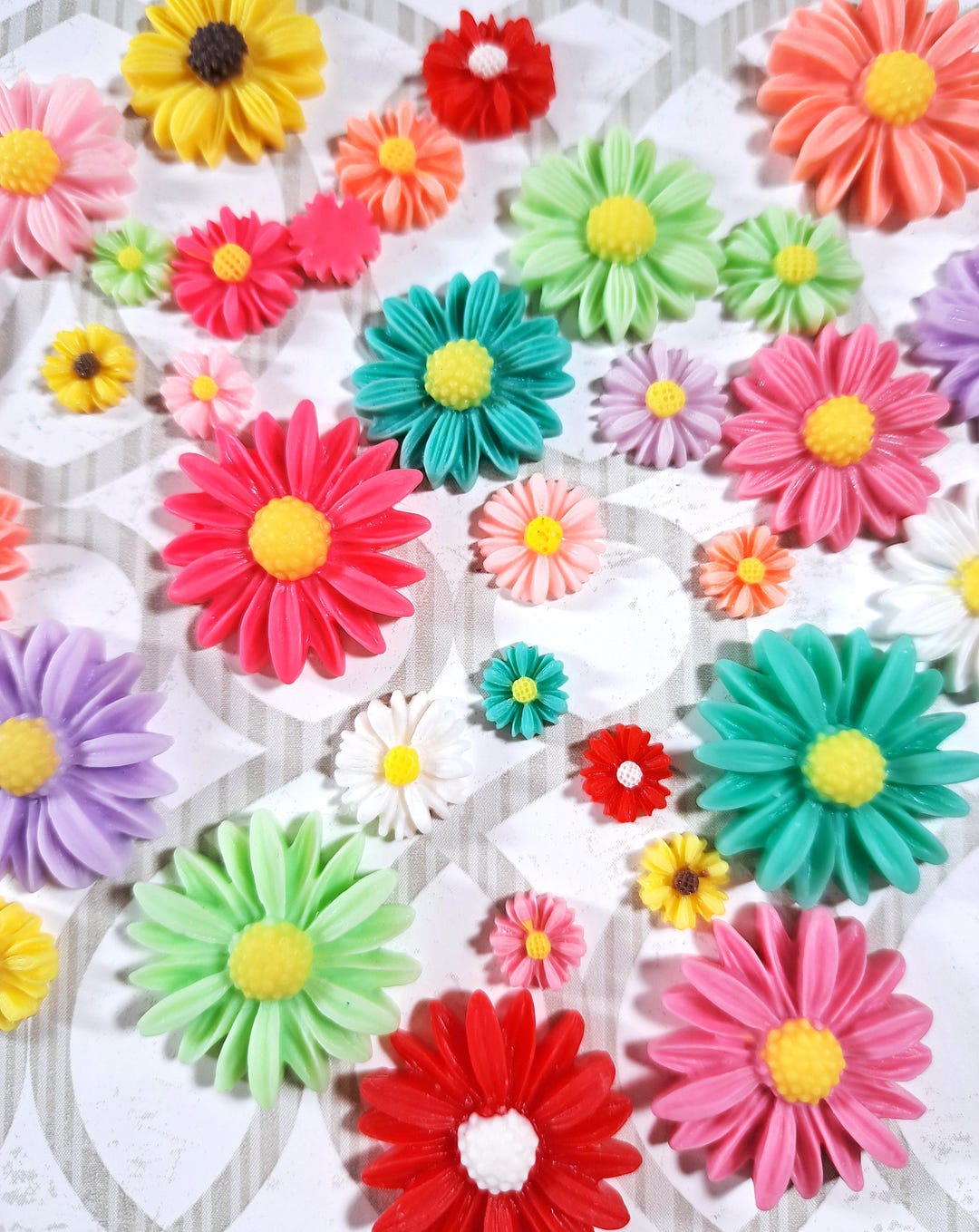 FF-181; Mixed Acrylic 30+ Sweet Flower Cabochons in Assorted Colors and ...