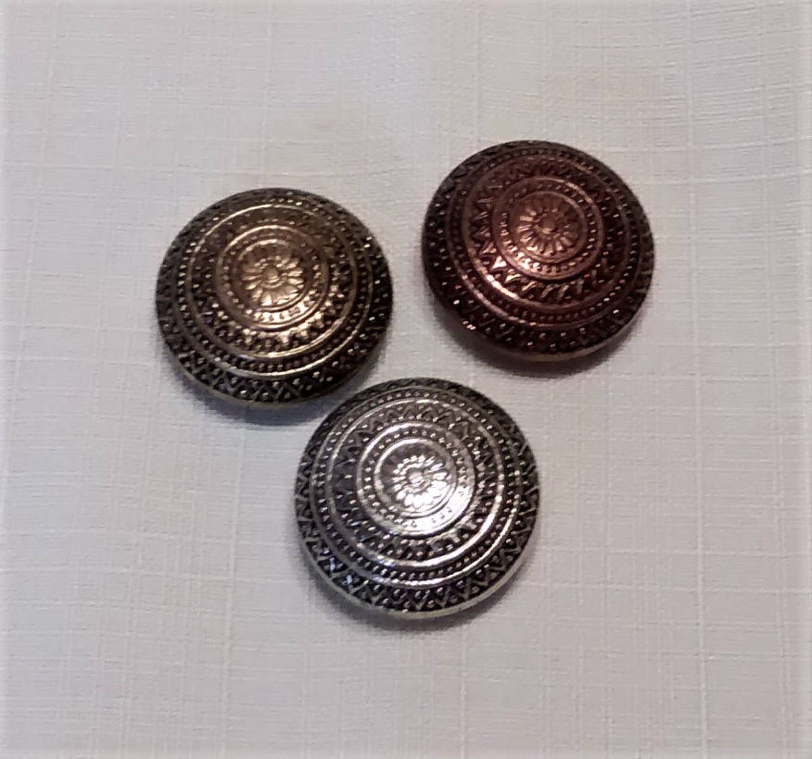 M-125: Three Metal Button Covers in Silver, Bronze, and Gold - Etsy