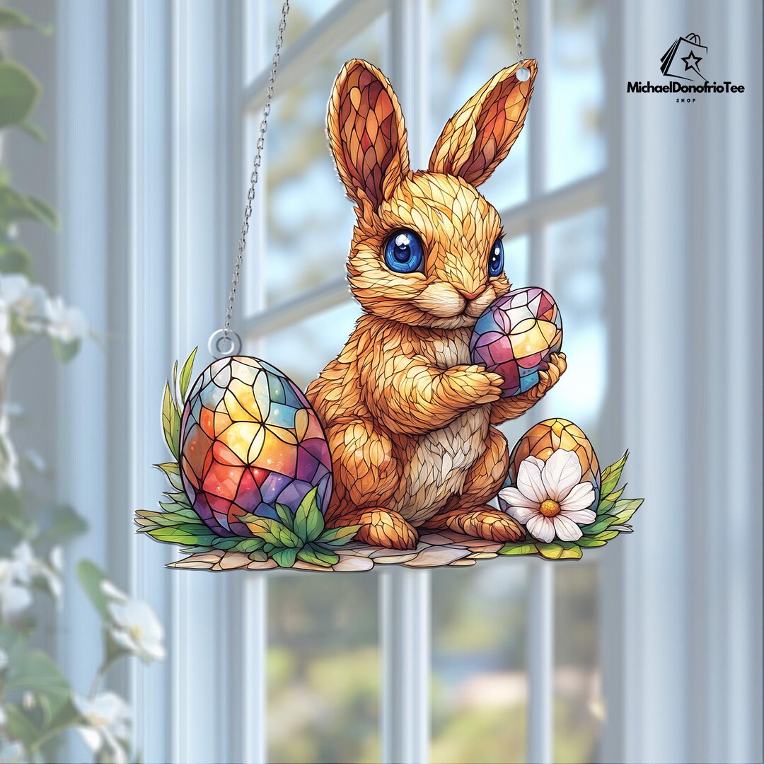 Easter Bunny Hanging Sign, Beautifully Crafted Window Hanging for ...