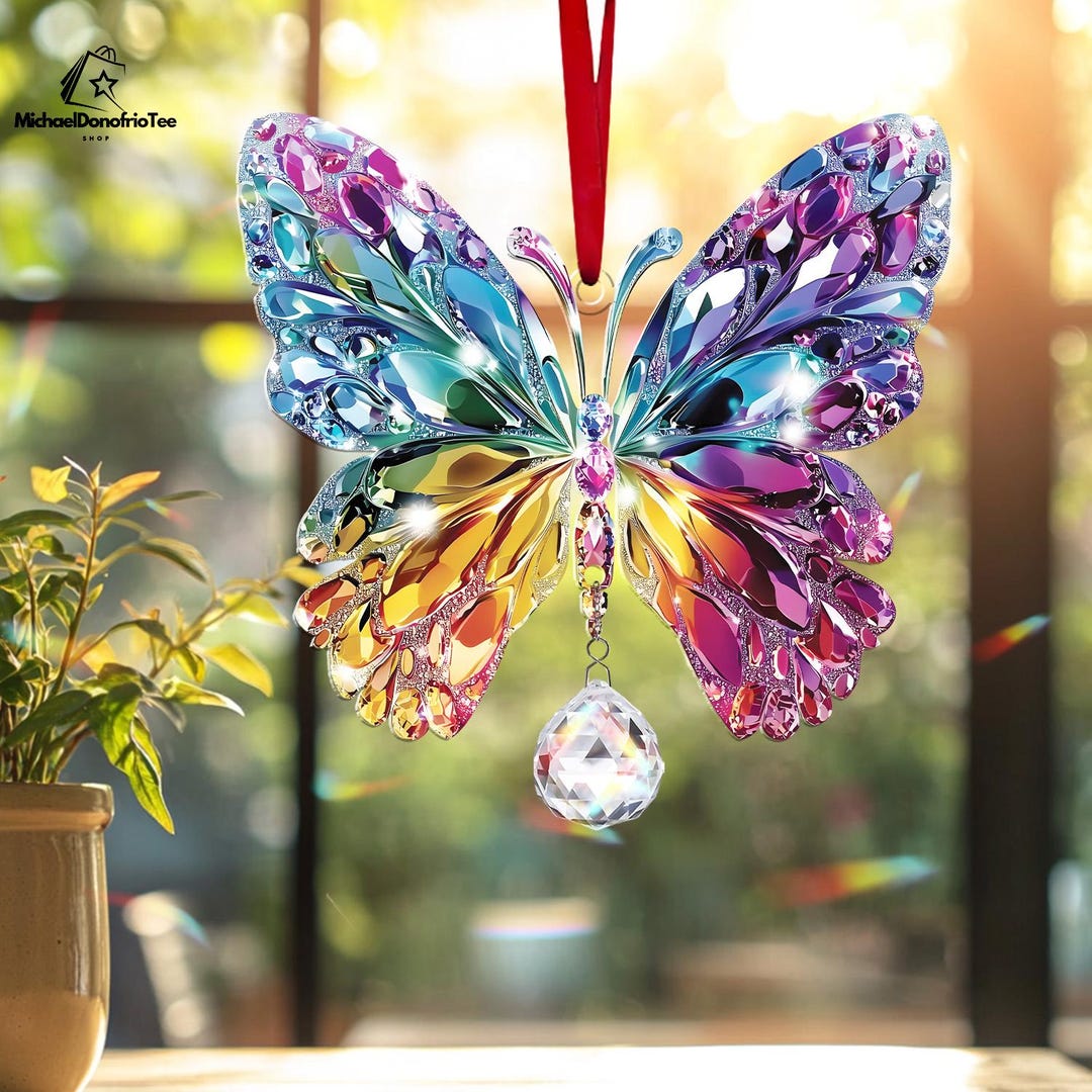 Rainbow Crystal Butterfly Window Hanging, Colorful Butterfly Acrylic ...