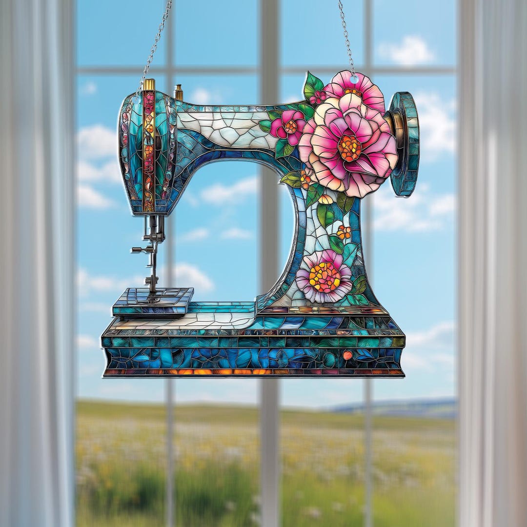 Sewing Machine Hanging Sign Acyrlic, Wild Flower Sewing Machine Window ...