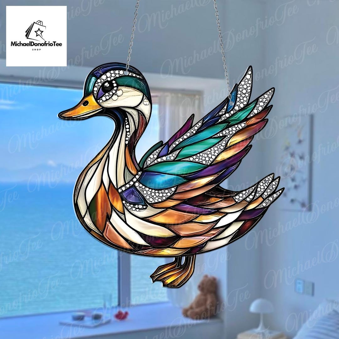 Colorfull Duck Acrylic Suncatcher, Vibrant Window Hanging Art, Colorful ...