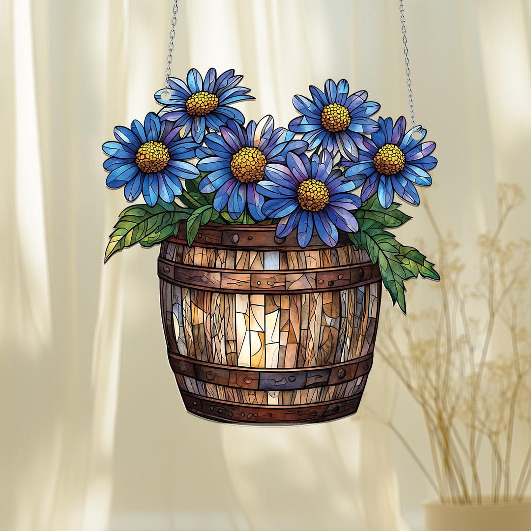 Blue Daisy Flower Barrel Hanging Sign Acrylic, Daisy Flower Window ...