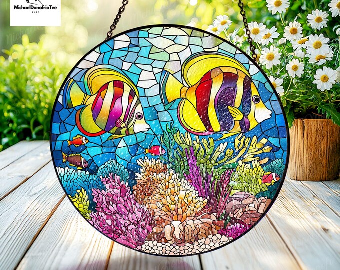 Blue Tang Stained Glass Window Cling Window Sticker Decal No Adhesive ...
