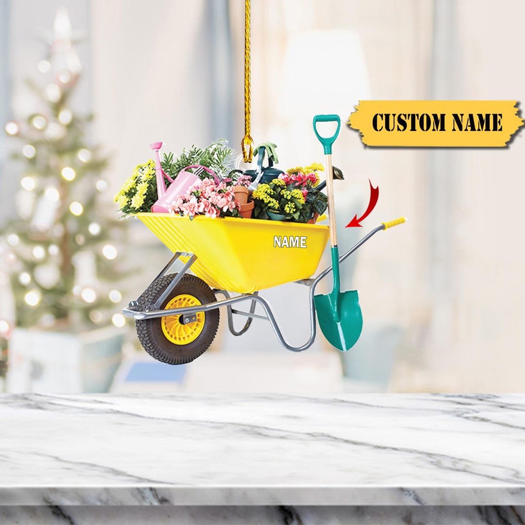 Gardener's Christmas Ornament FLAT 2D, Customizable Wheelbarrow With ...
