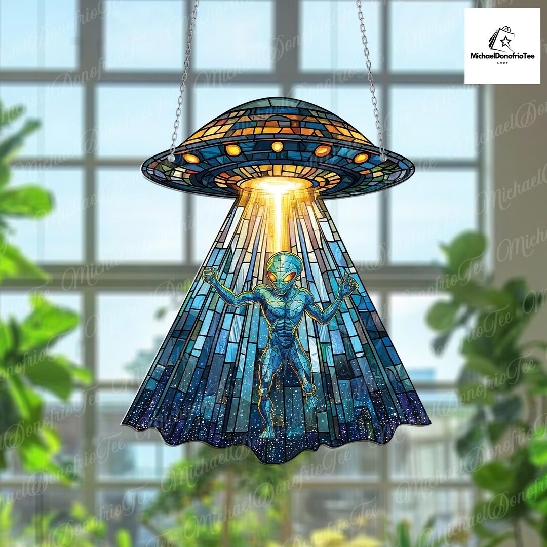 UFO and Alien Window Hanging Acrylic - Alien Cat Home Decor, UFO ...