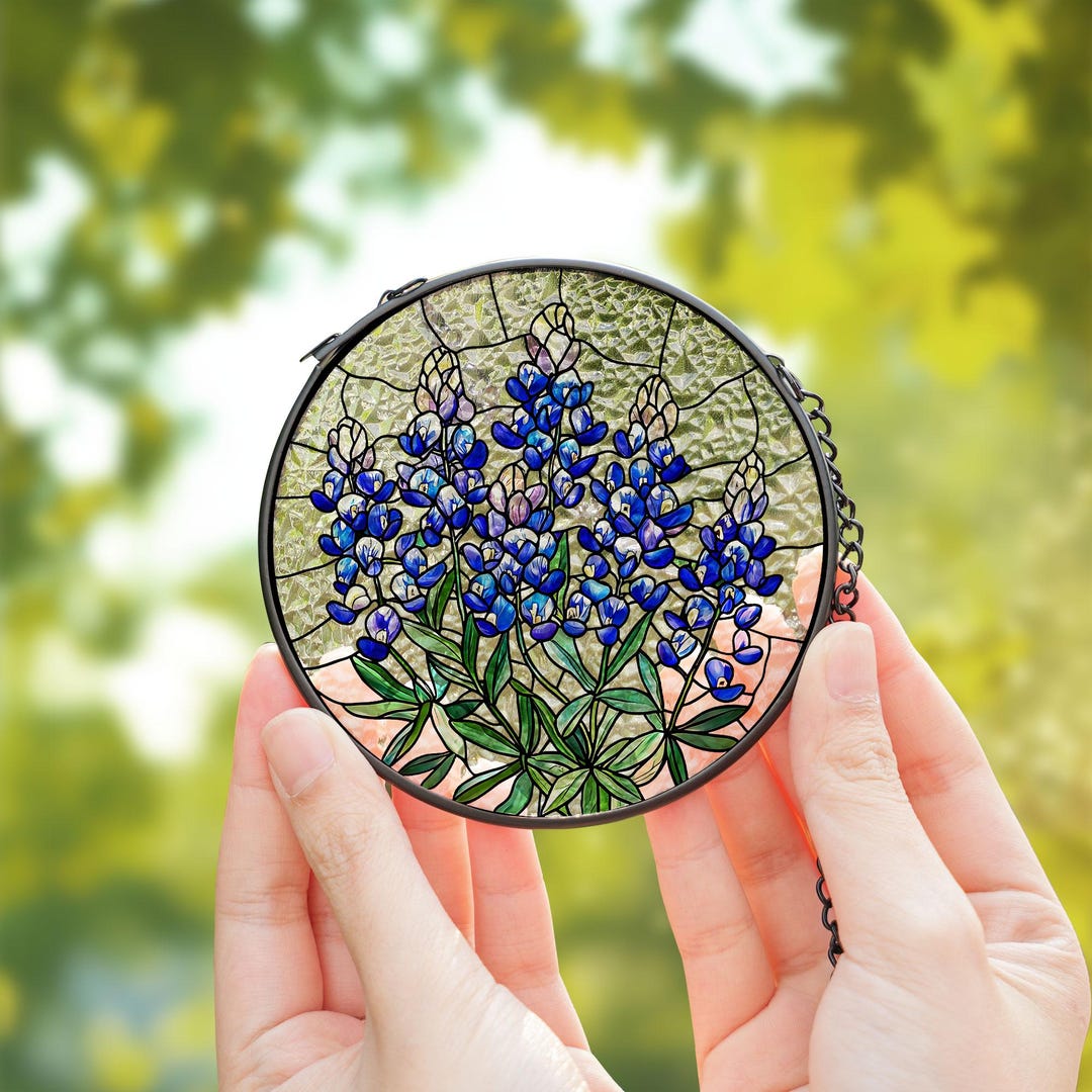 Texas Bluebonnet Glass Suncatcher, Flower Window Hanging Decor, Floral ...