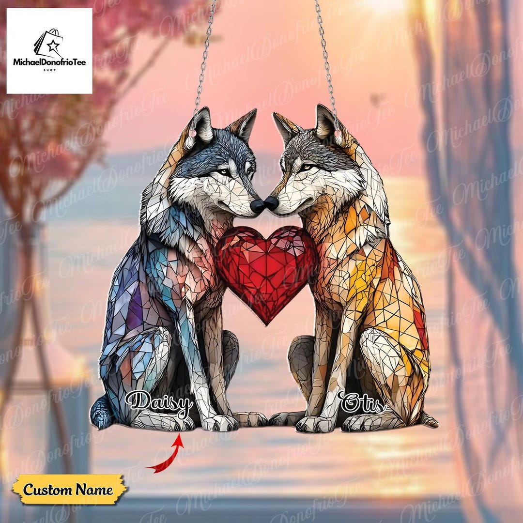Personalized Valentine's Day Wolf Couple Suncatcher,love Heart Window ...