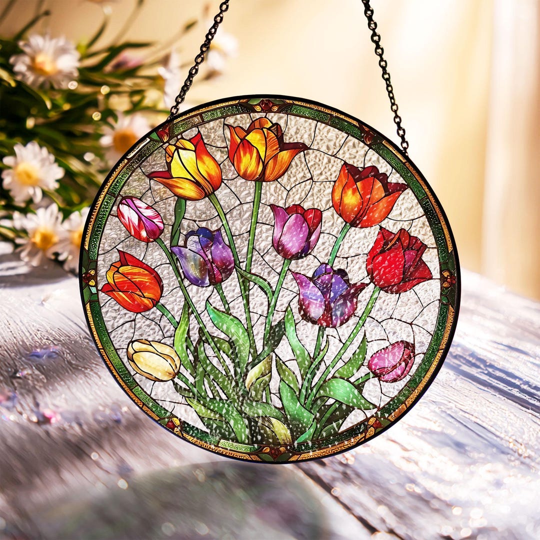 Tulip March & April Birth Month Flower Wall Hangings, Tulip Stained ...