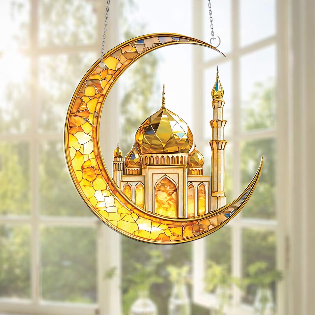 Islamic Window Hanging Acrylic, Crescent Moon Mosque, Ramadan Decor ...