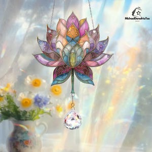 Lotus Flower With Crystal Window Hanging, Lotus Decor Window ...