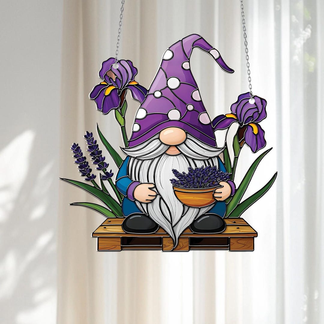 Lavender Gnome Window Hanging Acrylic Sun Catcher Garden Decor Gnome ...