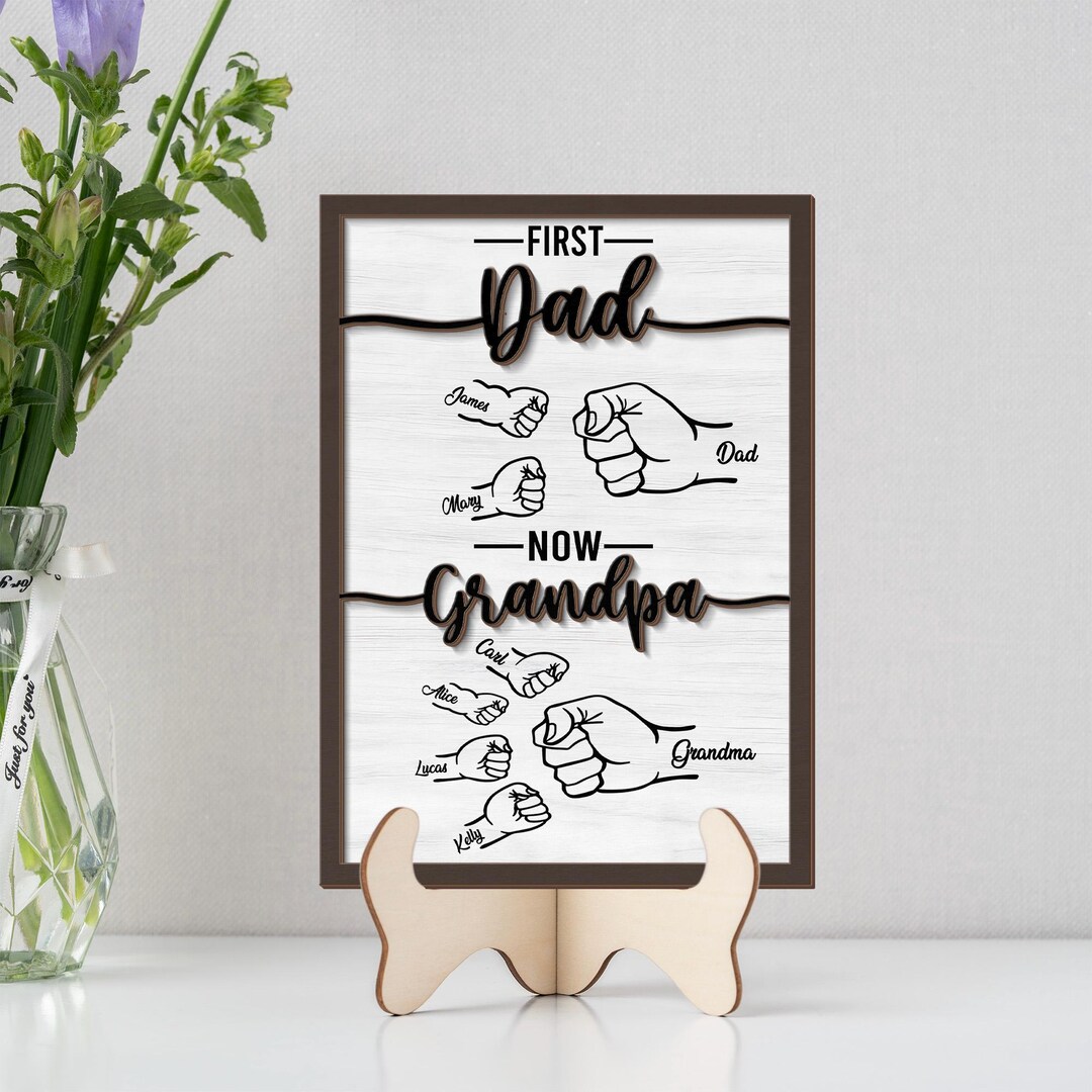 Custom First Dad, Now Grandpa Frame, Personalized Dad and Kids Fist ...
