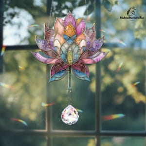 Lotus Flower With Crystal Window Hanging, Lotus Decor Window ...