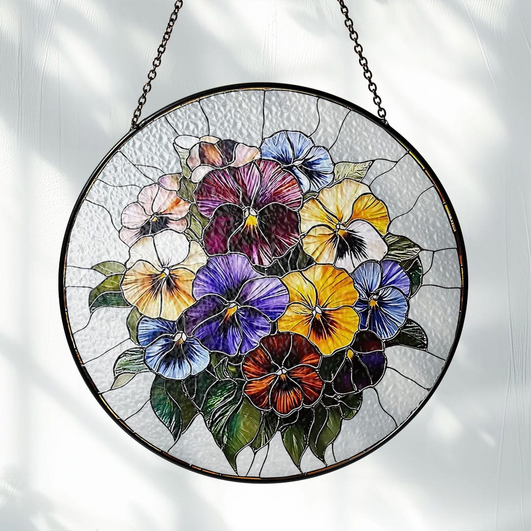 Pansy Flower Field Stained Glass Suncatcher - Floral Window Hanging ...