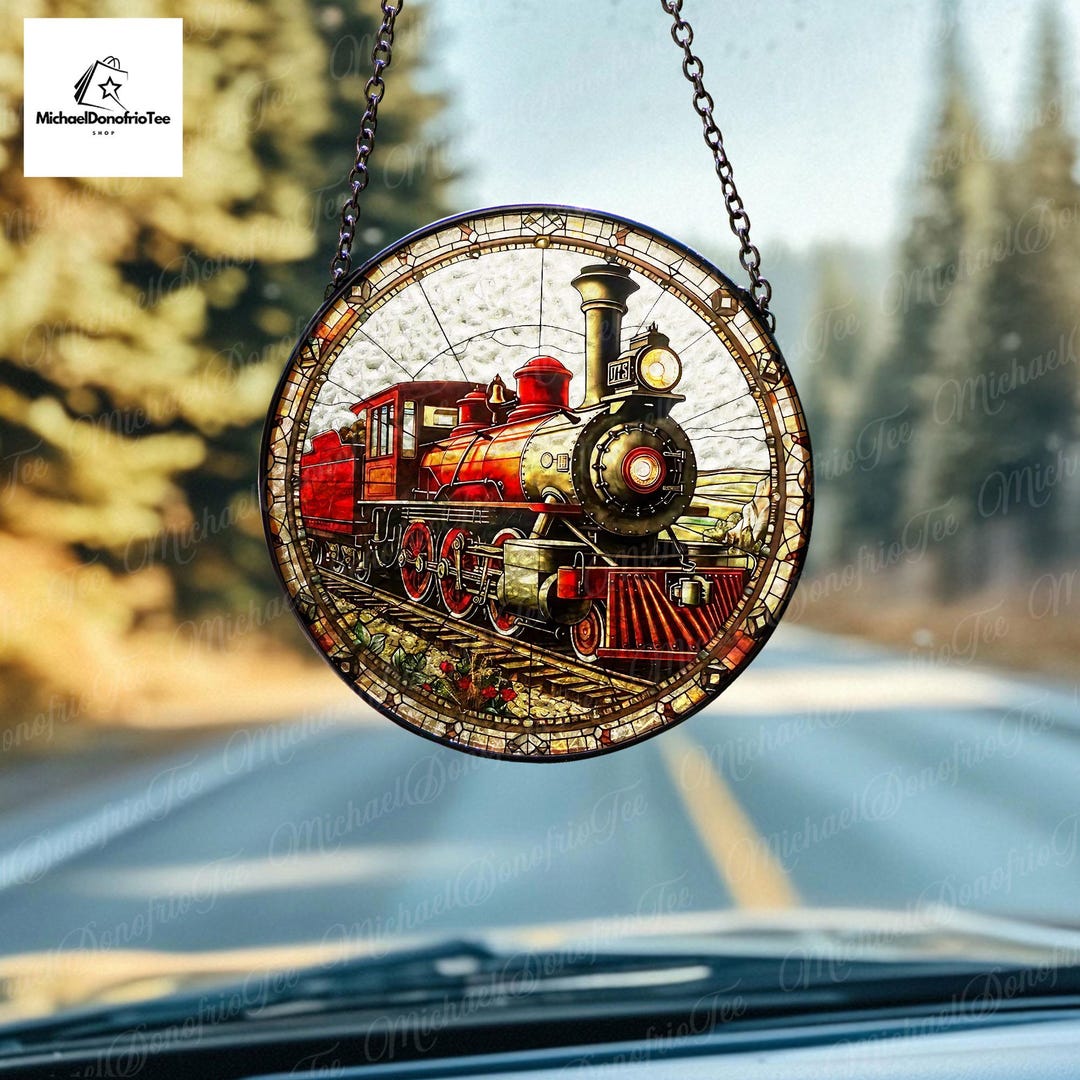 Vintage Train Stained Glass SUNCATCHER, Perfect for Living Room and ...