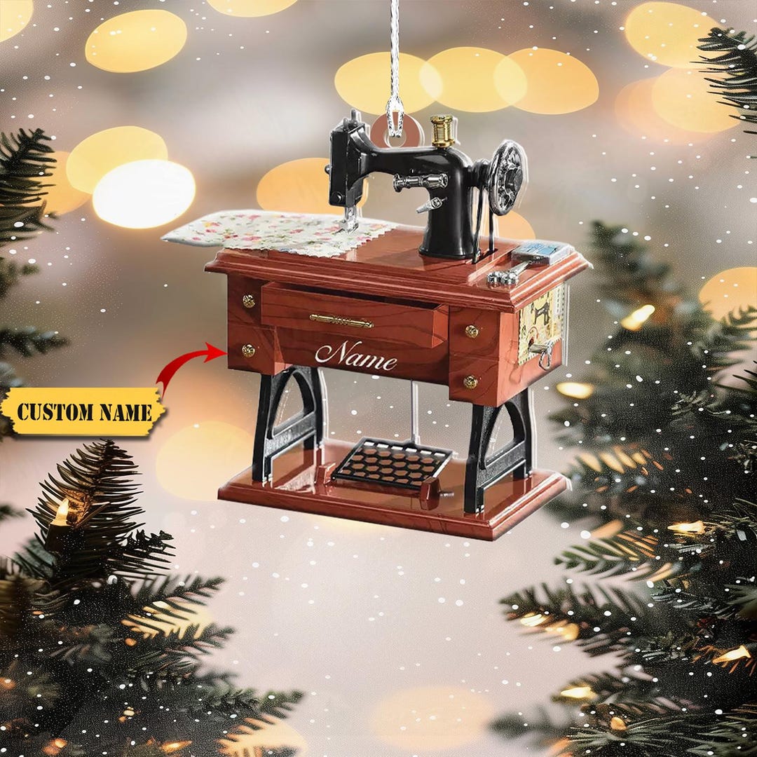 Personalized Sewing Machine Ornament FLAT 2D, Sewing Christmas Ornament ...