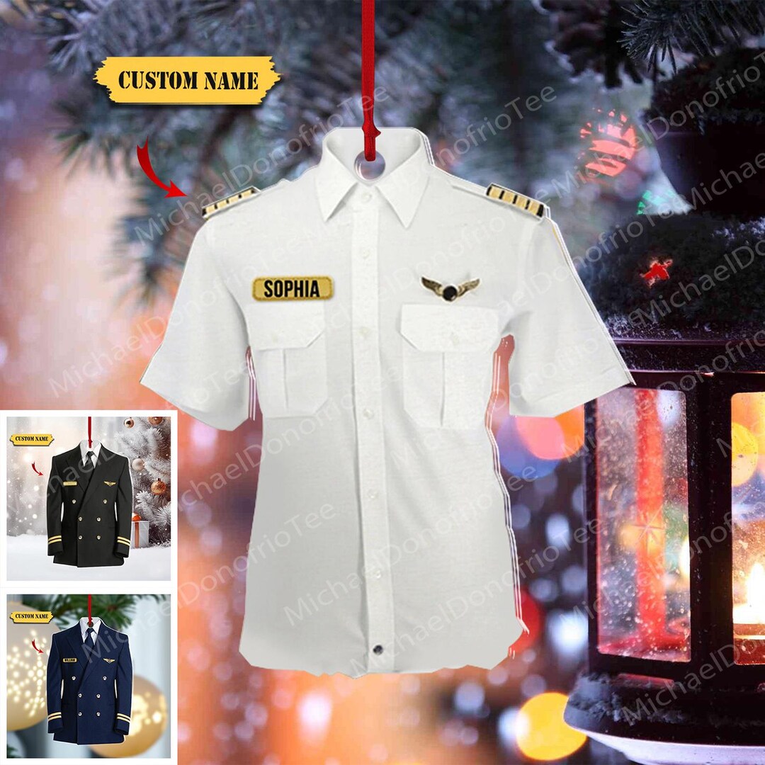 Personalized Pilot Uniform Acrylic Christmas Car Hanging Ornament FLAT ...