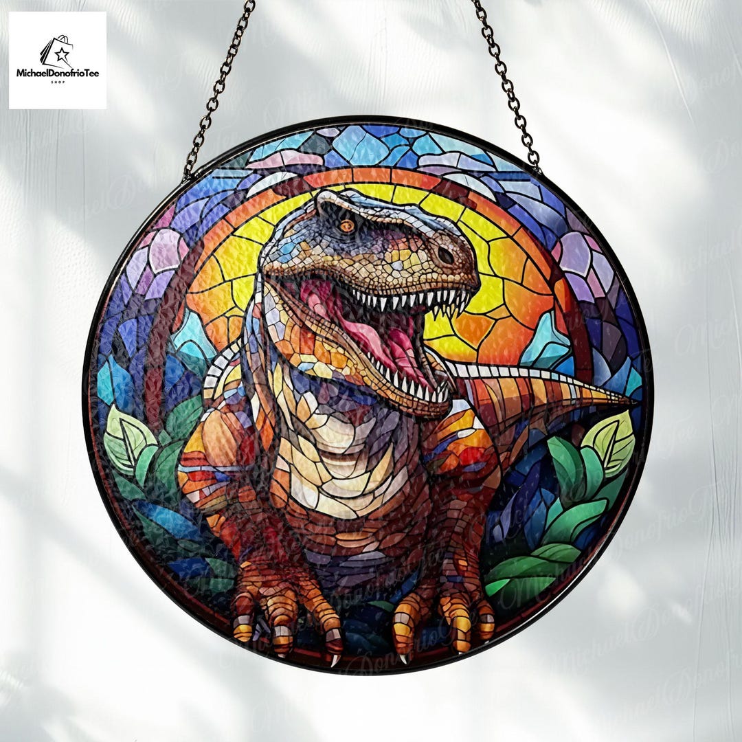 Stained Glass T-rex SUNCATCHER, Holiday Decor, Hanging Car, Hanging ...