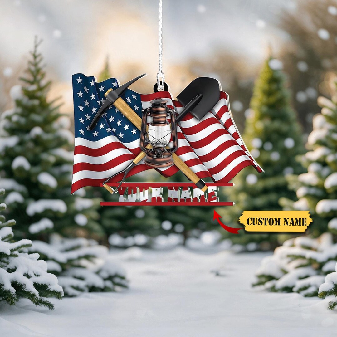 Personalized American Mining Ornament 2D, Custom Name Lantern With ...