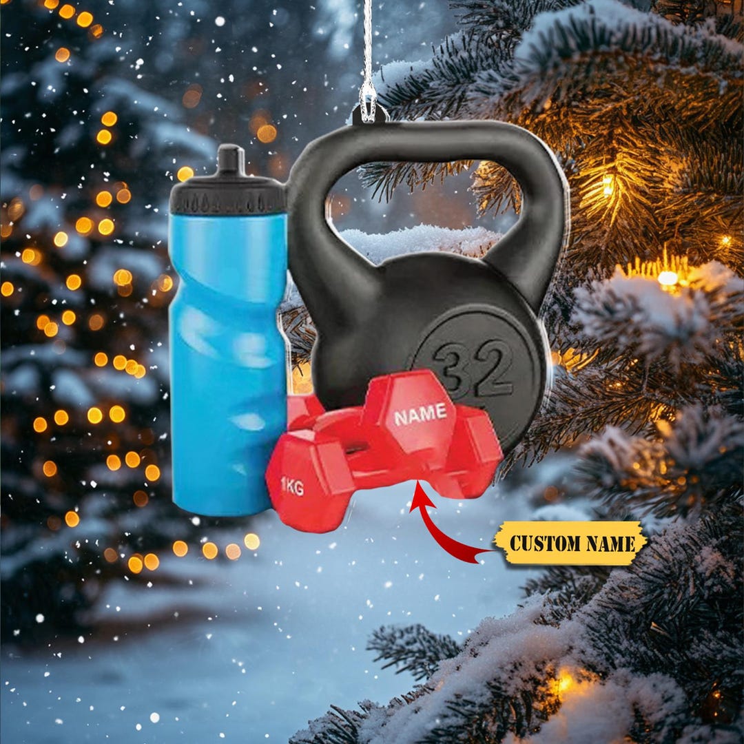 Personalized Dumbbell Ornament 2D, Gym Christmas Ornament, Fitness Xmas ...