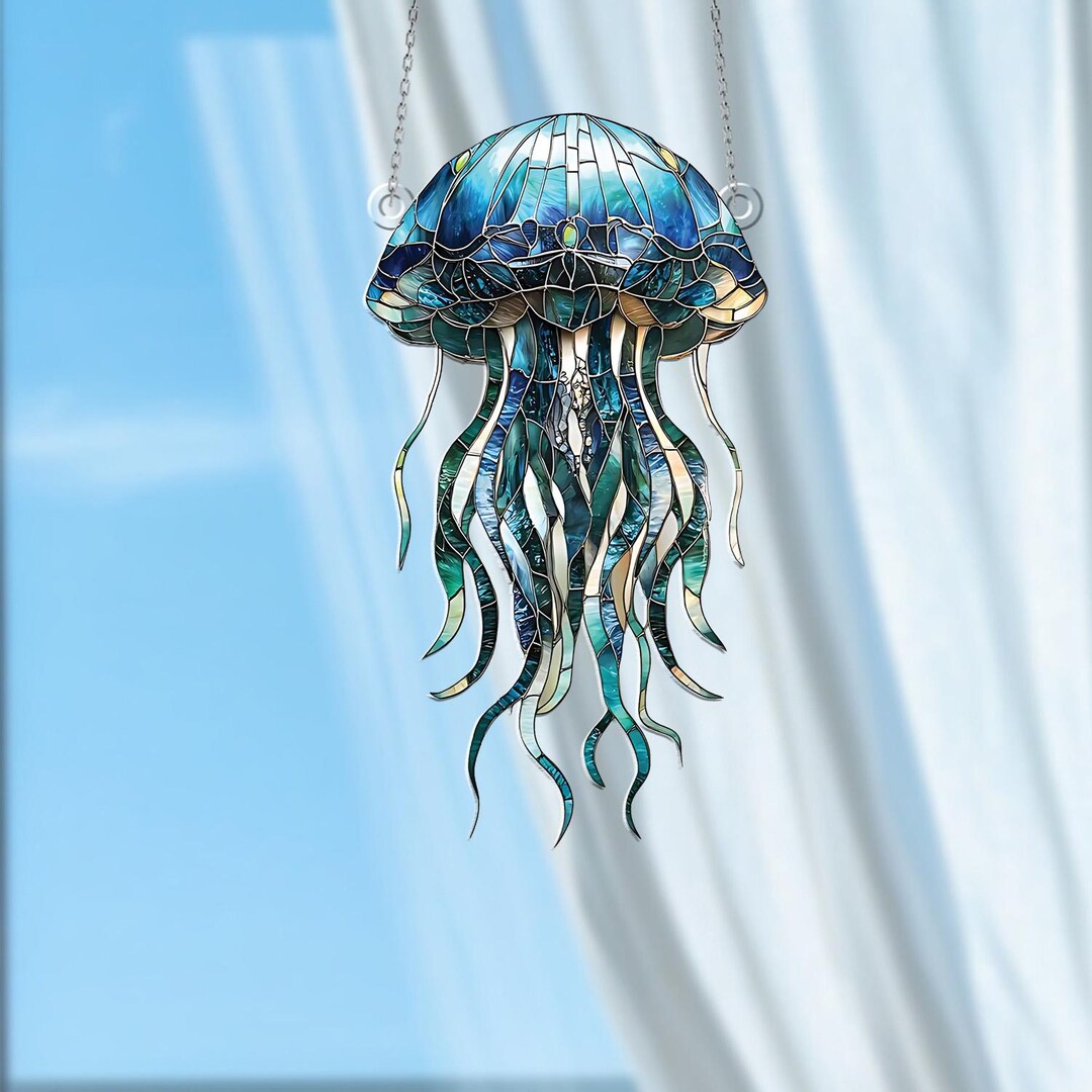 Jellyfish Window Hanging Acrylic, Ocean Themed Sun Catcher, Sea Life ...