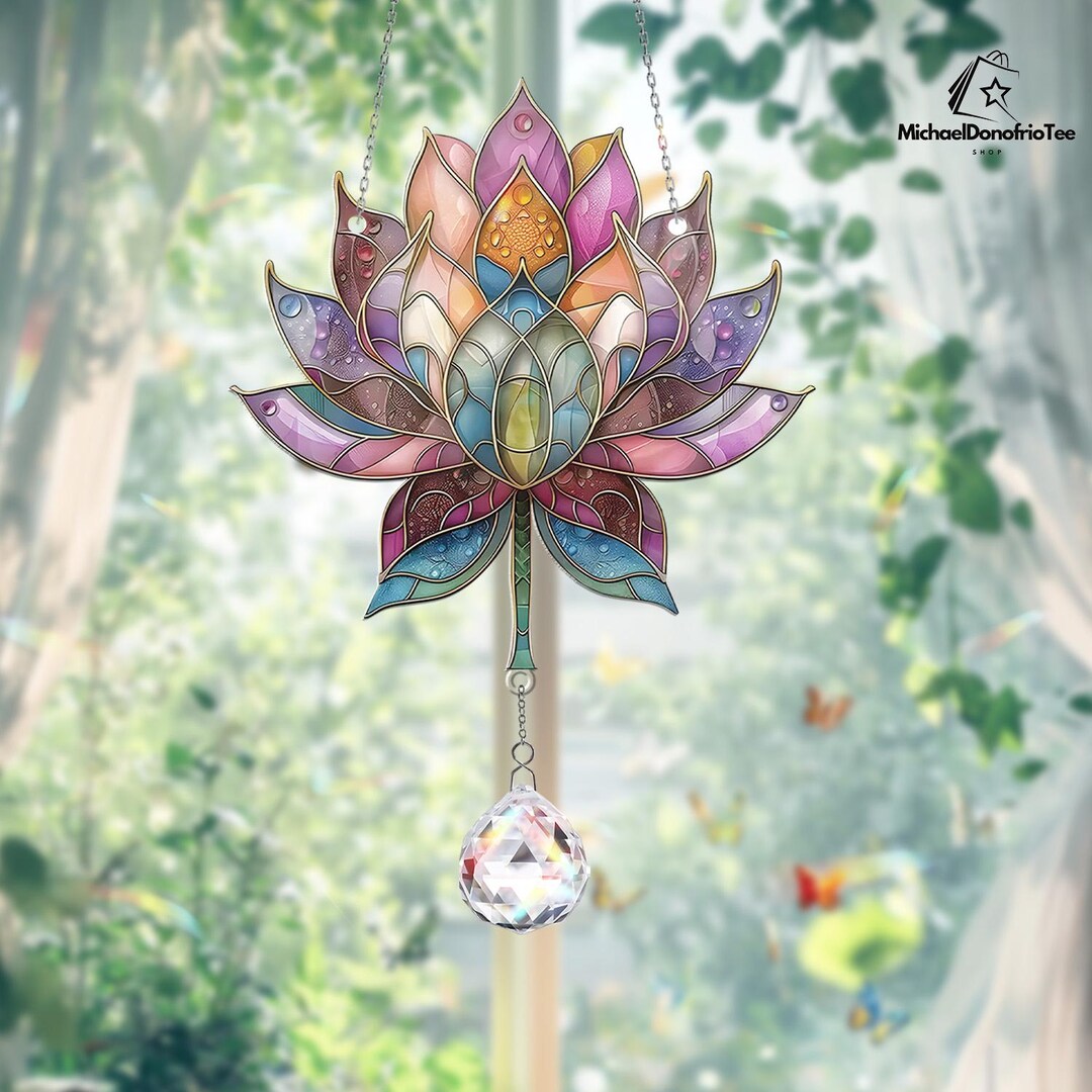 Lotus Flower With Crystal Window Hanging, Lotus Decor Window ...