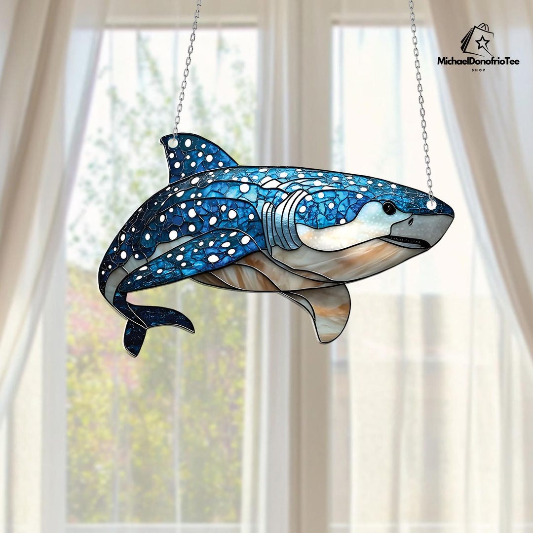 Shark Blue Window Hanging Acrylic, Shark Window Panel, Nautical Ocean ...