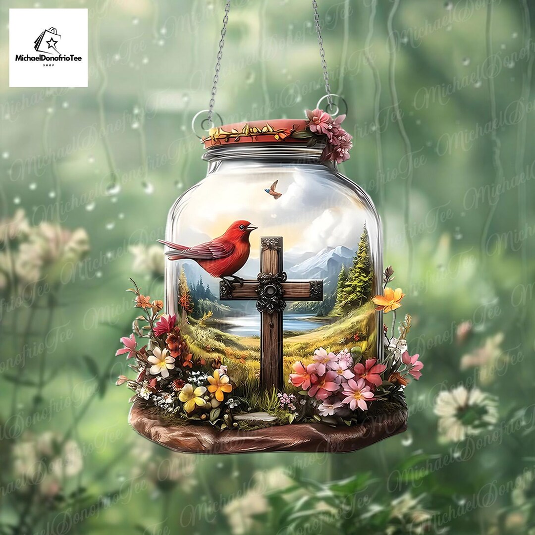 Colorful Cross and Bird Window Hanging Acrylic Suncatcher, Unique ...