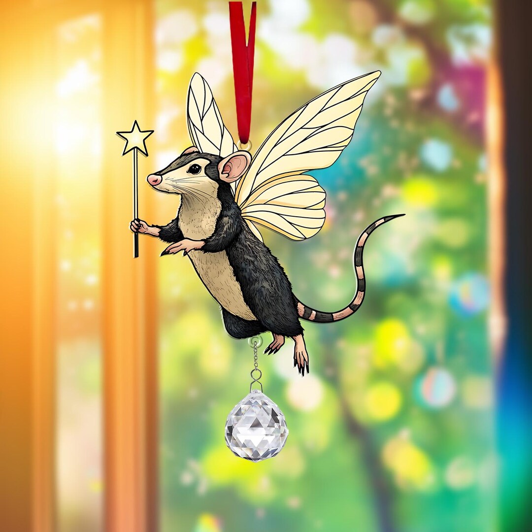 Cute Fairy Opossum With CRYSTAL Window Hanging, Opossum Window Art ...