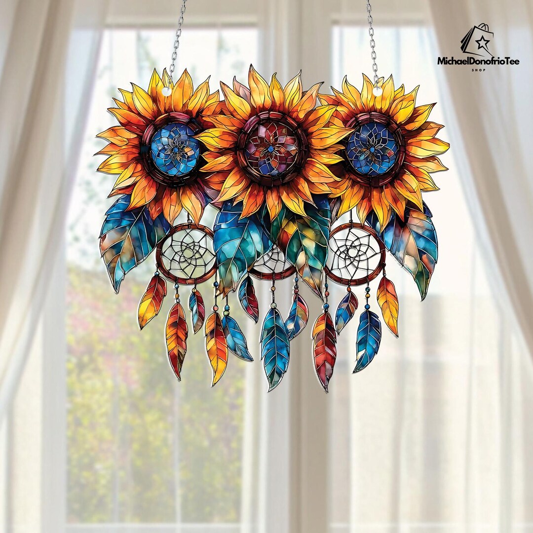 Sunflower Dreamcatcher Hanging Acrylic, Sunflower Crystal Suncatcher ...