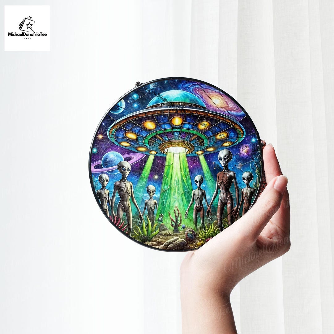 UFO Alien Stained Glass SUNCATCHER, Sci-fi Space Decor for Home and Car ...