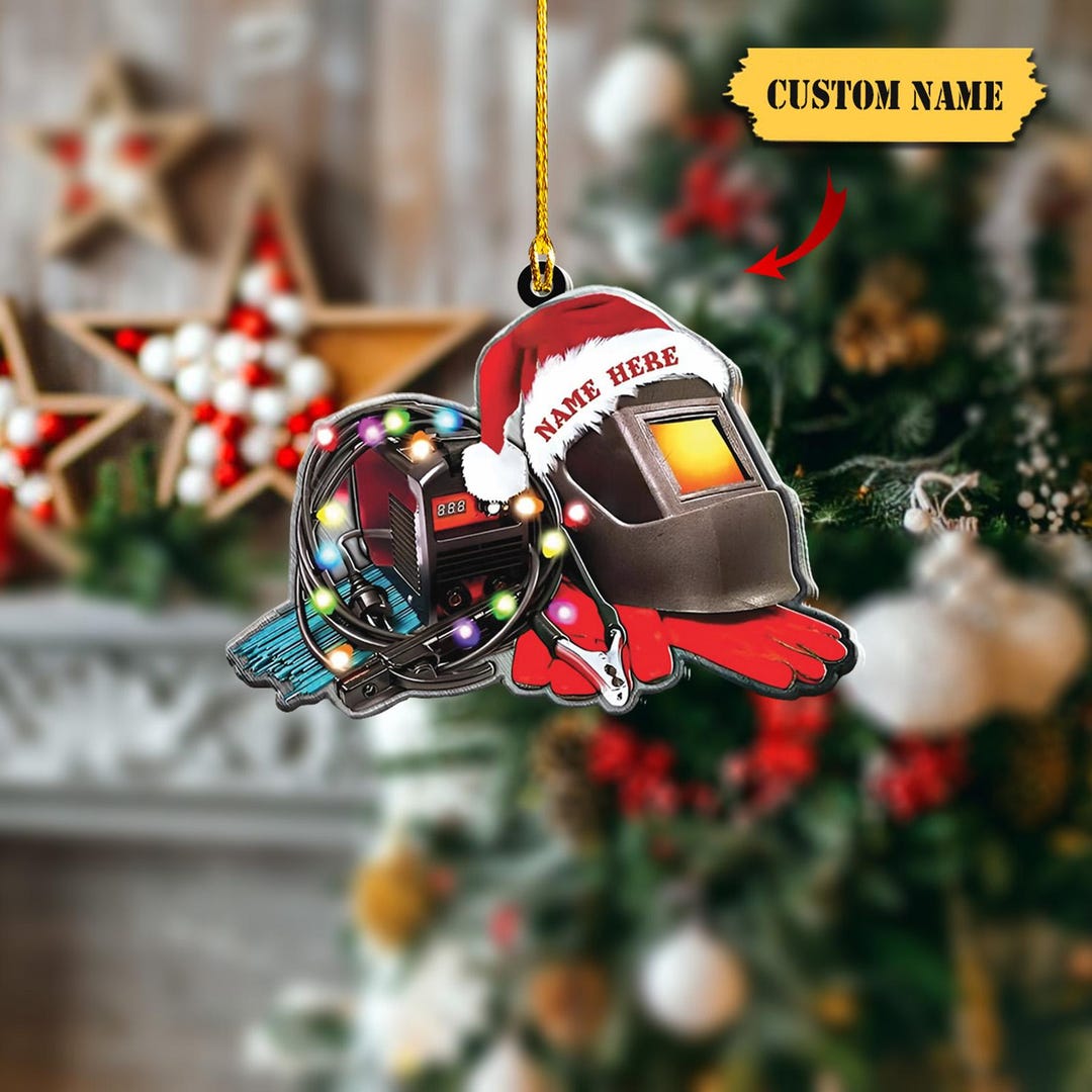 Festive Welder Helmet Ornament 2D Personalized Christmas Decor With ...