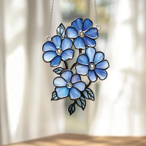 Blue Flower Window Hanging, Floral Window Decor, Handmade Sun Catcher ...