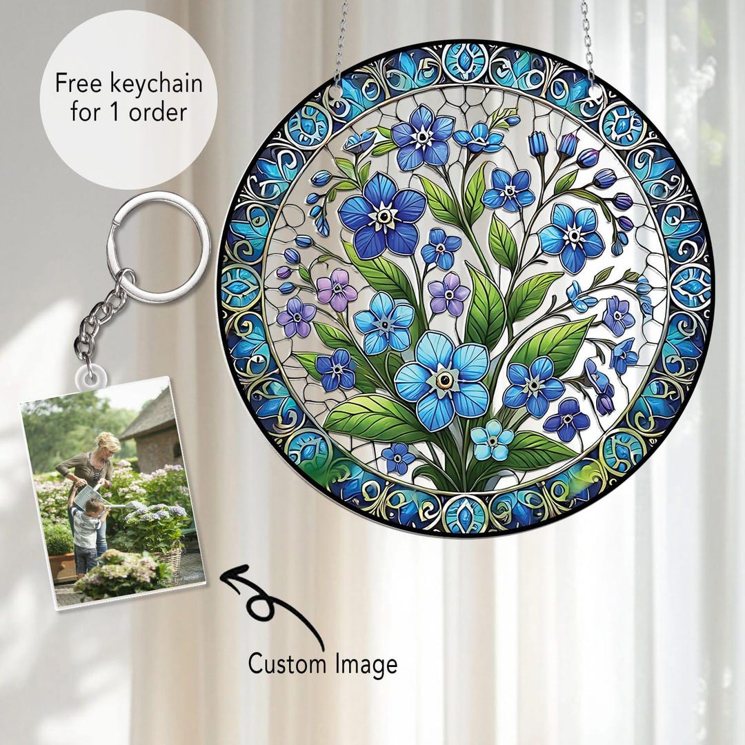 Forget-me-not Window Hanging, Window Hanging Decor, Handmade Floral Sun ...