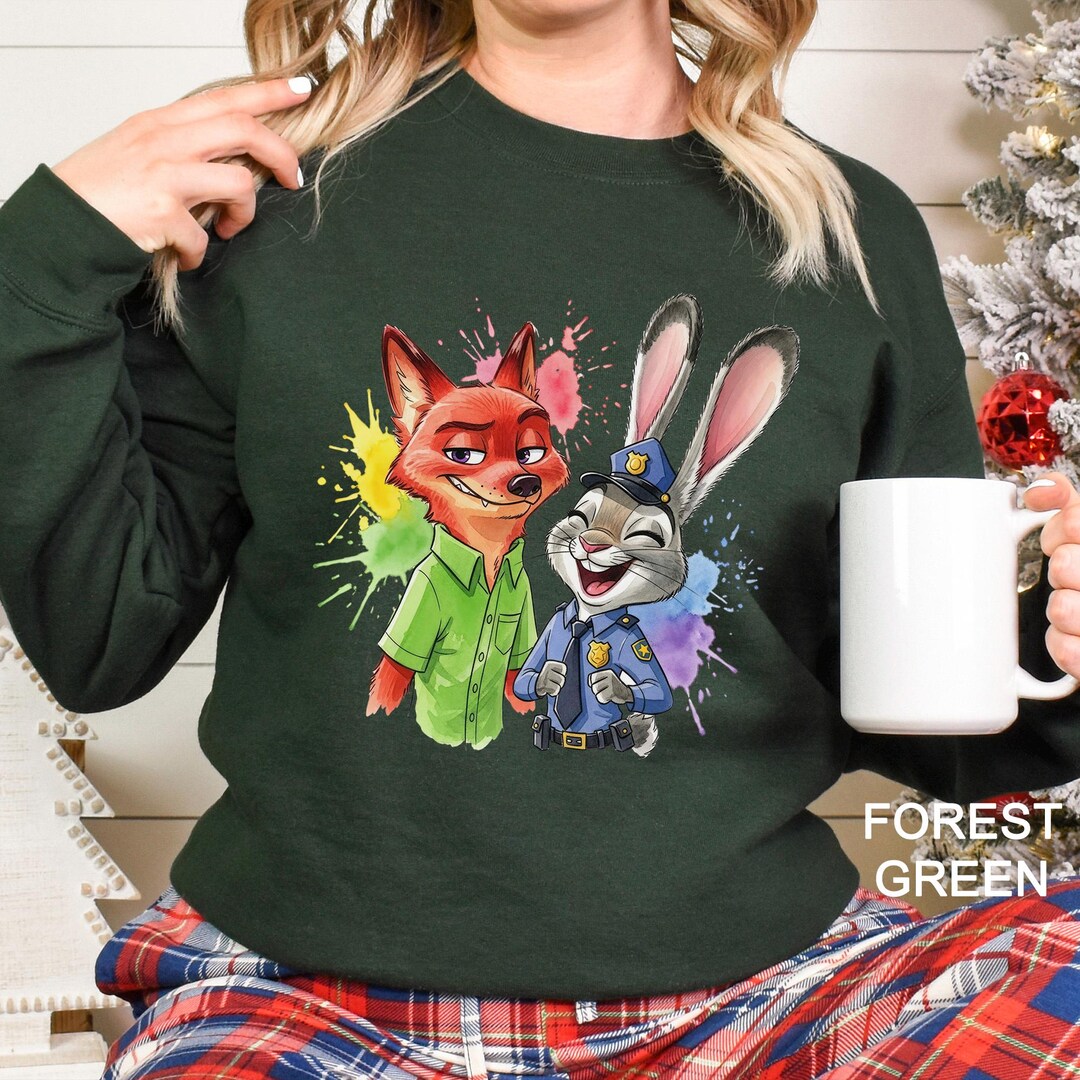 Disney Zootopia Characters Sweatshirt, Nick Wilde Judy Hopps Sweatshirt ...