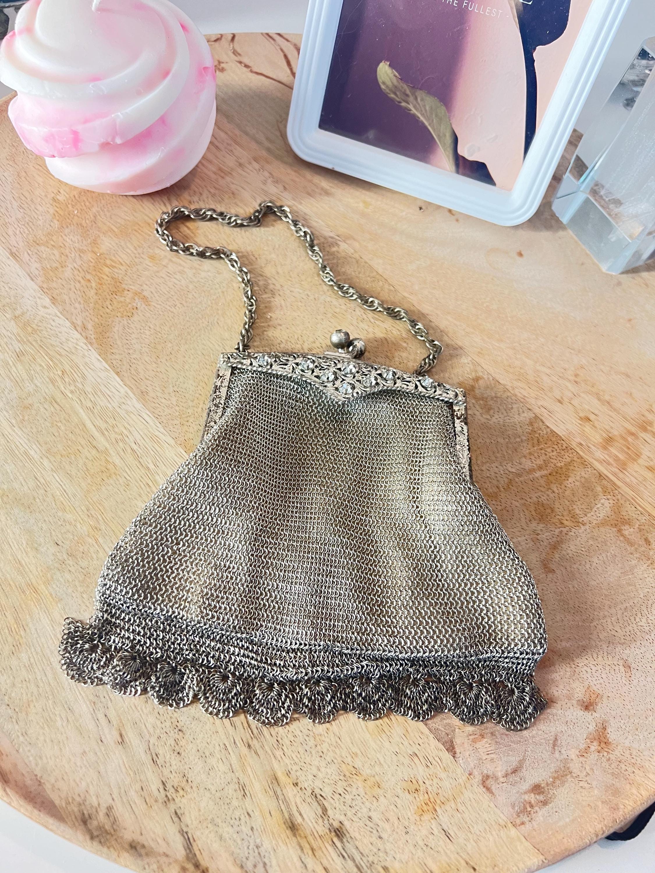 Vintage Silver Mesh Coin Purse With Intricate Engraved Design Elegant ...