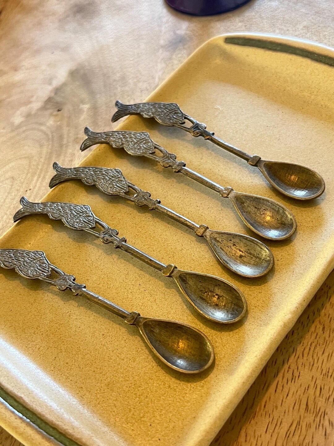 Set of 5 Vintage Fish-handle Brass Spoons Ornate Nautical-themed ...