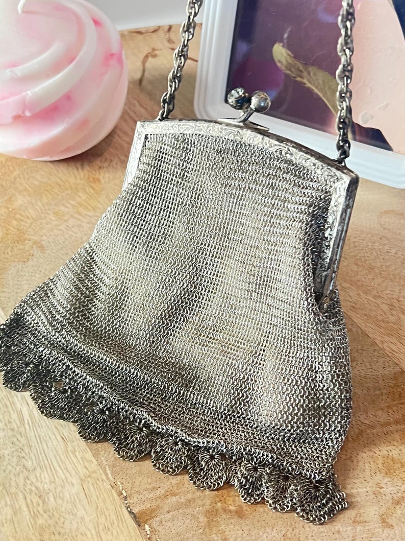 Vintage Silver Mesh Coin Purse With Intricate Engraved Design Elegant ...