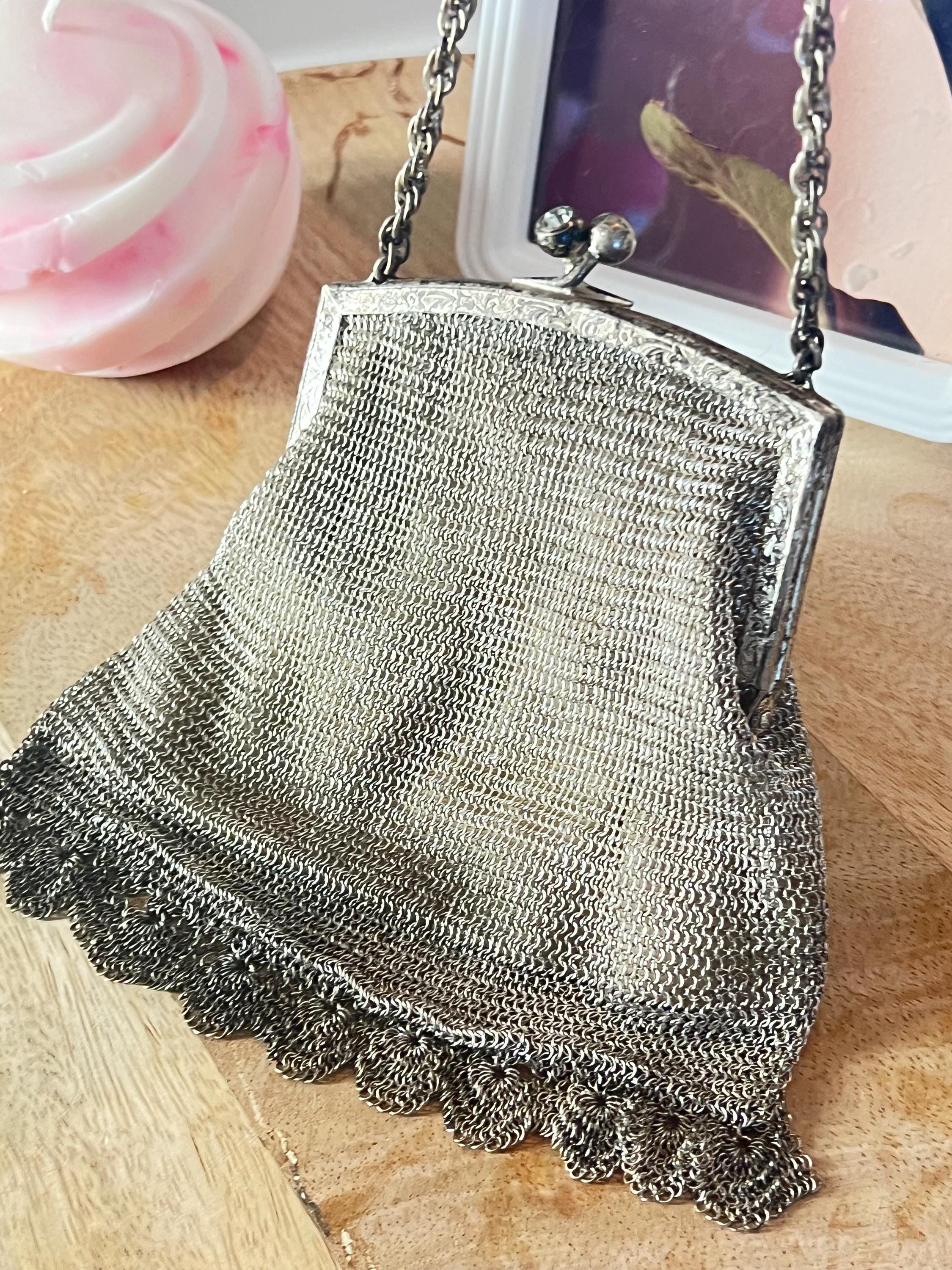 Vintage Silver Mesh Coin Purse With Intricate Engraved Design Elegant ...
