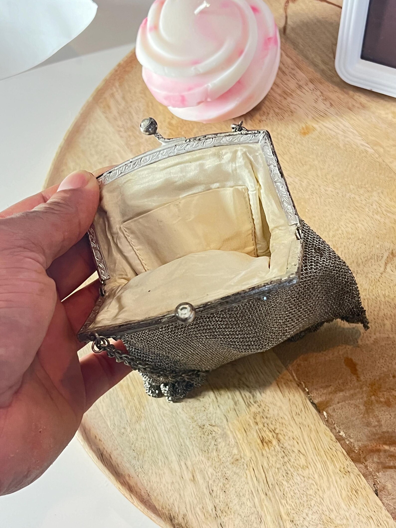 Vintage Silver Mesh Coin Purse With Intricate Engraved Design Elegant ...