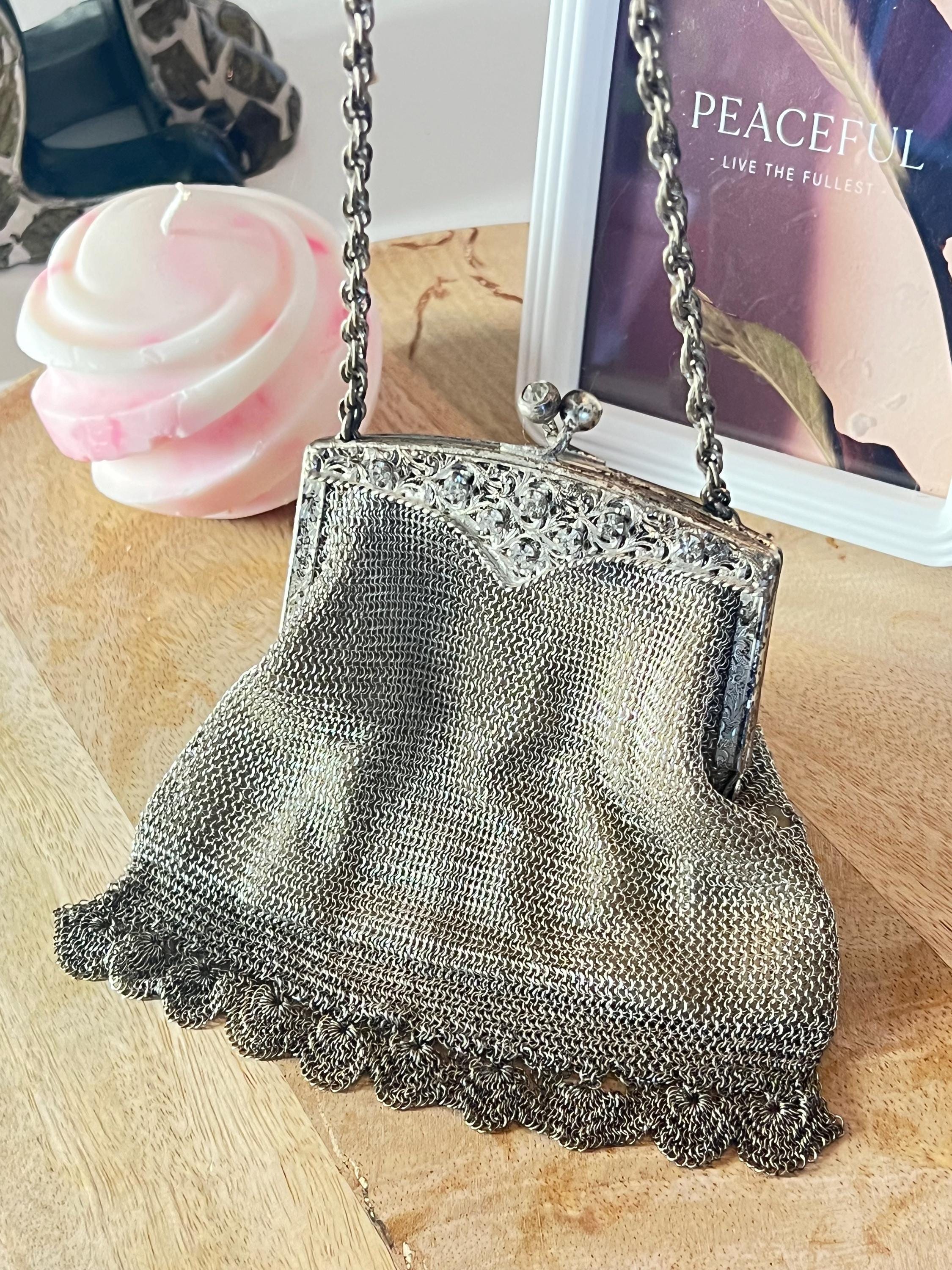 Vintage Silver Mesh Coin Purse With Intricate Engraved Design Elegant ...
