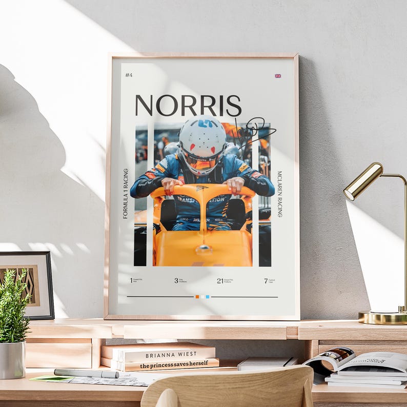 Lando Norris Poster, Formula 1 Poster, Minimalist F1 Poster, Bedroom ...